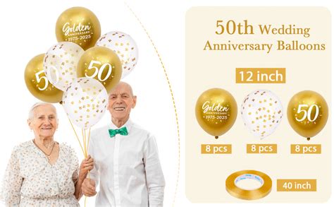 24 Pcs 50th Gold Wedding Anniversary Decorations 1975 2025 Anniversary