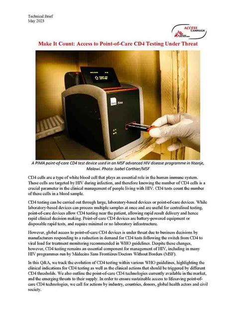 Make It Count Access To Point Of Care Cd4 Testing Under Threat Médecins Sans Frontières