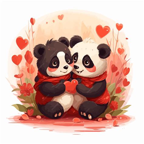 Premium Vector Cute Panda Bears Couple Hugging Vector Illustration