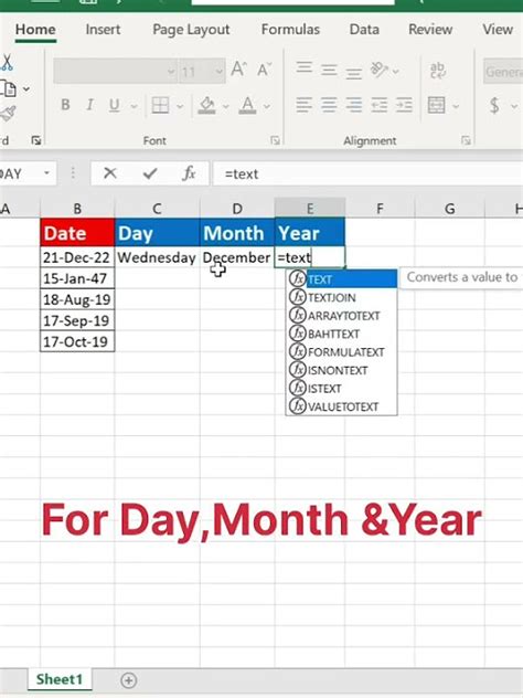 Text Function Day Month And Yearsuper Script Value Ms Excel Shorts Excel Exceltutorial