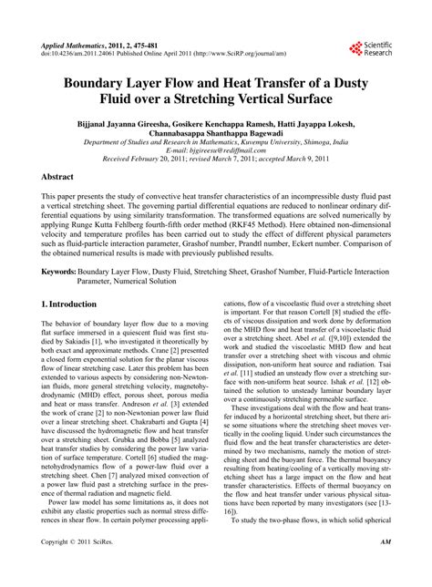 Pdf Boundary Layer Flow And Heat Transfer Of A Dusty Fluid Over A