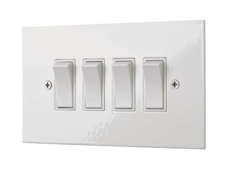 White Quad Square Edge Light Switch 4 Gang 2 Way Rocker Switch