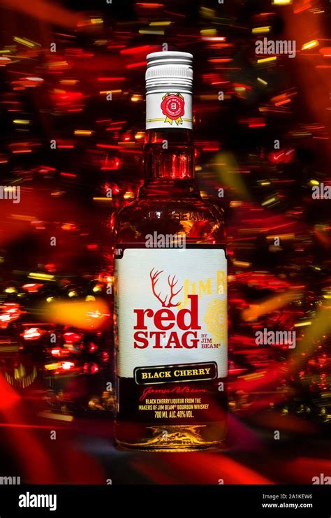 Bottle of Jim Beam Red Stag Black Cherry Whiskey 0,7L photographed on ...
