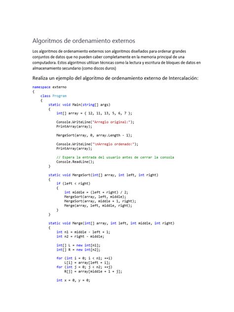 Algoritmos De Ordenamiento Externos U5 Pdf Algoritmos Datos De
