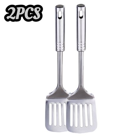 2pcs Stainless Steel Spatulassilver Slotted Turner Solid Turner