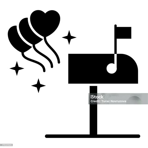 하트 솔리드 아이콘 발렌타인 데이 개념 흰색 배경에 사랑 편지 상자 기호 모바일에 대한 글리프에 하트 모양의 풍선이 있는 사서함을 엽니다 벡터 그래픽 개념에 대한 스톡 벡터