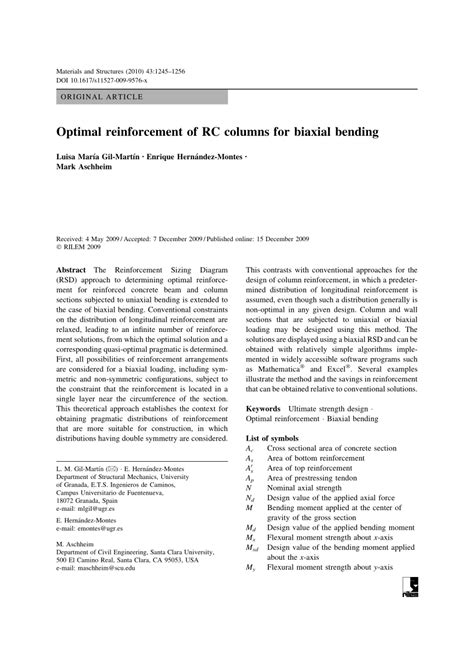 PDF Optimal Reinforcement Of RC Columns For Biaxial Bending