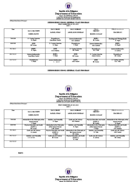 Amlhs Shs General Class Program 2022 2023 First Semester Pdf