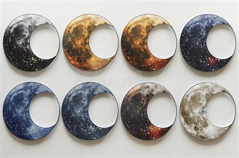 Collection Of Six Varied Moon Shaped Magnets Resting On A Tabletop