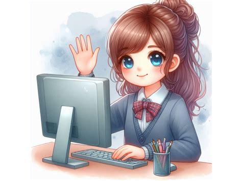 Girl Learning Computer Hand Up Graphic By A I Illustration And Graphics Creative Fabrica
