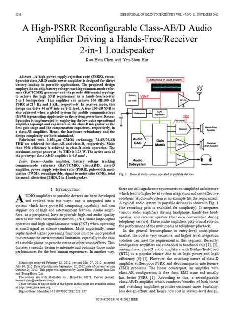 A High Psrr Reconfigurable Class Ab D Audio Amp Pdf Amplifier