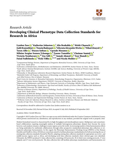 Pdf Developing Clinical Phenotype Data Collection Standards For Research In Africa