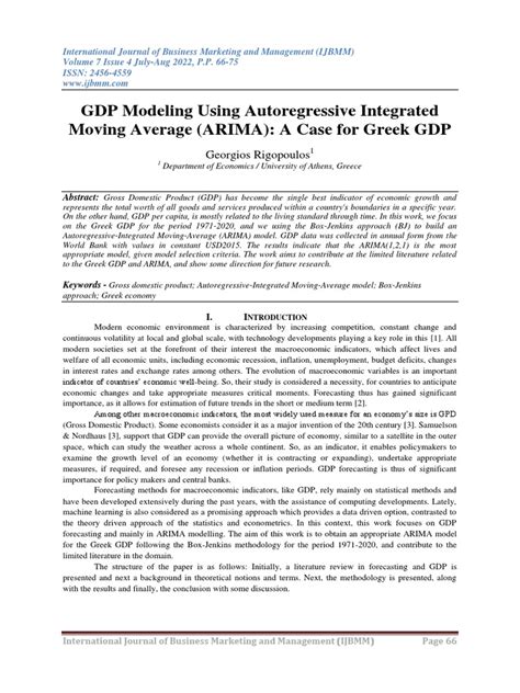 Gdp Modeling Using Autoregressive Integrated Moving Average Arima A