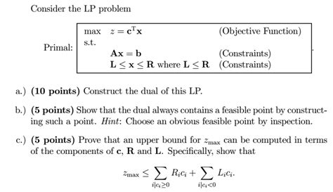 Consider The Lp Problem Objective Function Primal Chegg