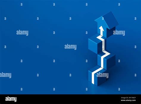 White Arrow Up With Blue Stair Cube Shape 3d Arrow Climbing Up Over A Staircase 3d Stairs
