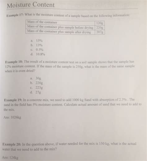 Solved Moisture Content Example What Is The Moisture Chegg Com