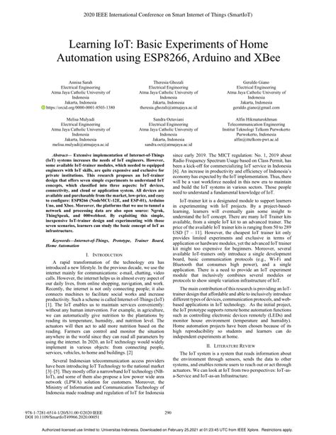 PDF Learning IoT Basic Experiments Of Home Automation Using ESP Arduino And XBee