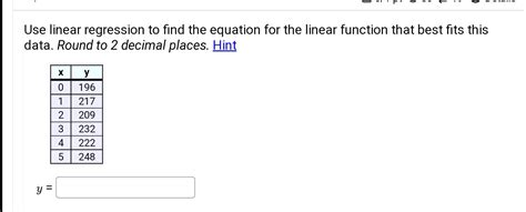 solved use linear regression to find the equation for the