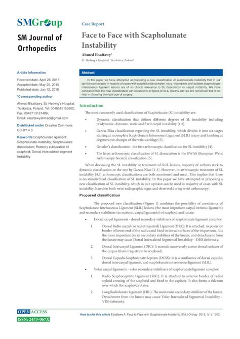 Pdf Face To Face With Scapholunate Instability · Of Scapholunate