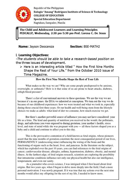 Pedcallp Asynchronous Task 1 Module 3 Pdf Pregnancy Fetus