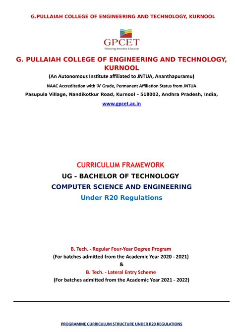 R20 Regulation G Pullaiah College Of Engineering And Technology