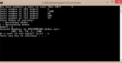 Programming In High Level Languages C Program For Sorting Numbers In Ascending Or Descending
