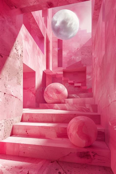 3d Render Of Dynamic Pink Abstract Geometric Shapes In A Modern Design Stock Illustration