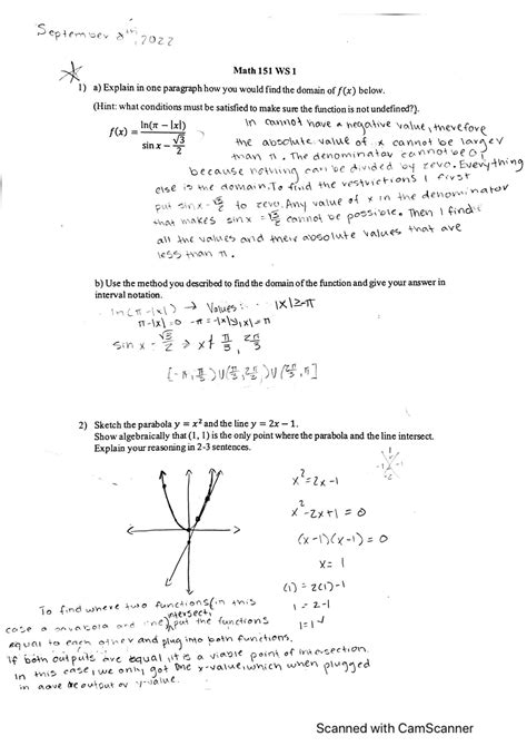Workshop 1 Calc 151 This Is A Worksheet Done During Recitation It