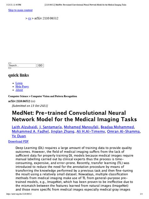 211006512 Mednet Pre Trained Convolutional Neural Network Model For