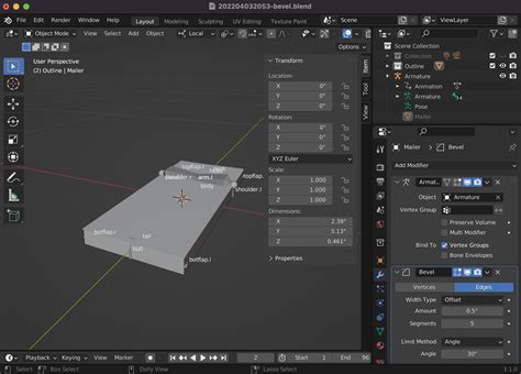 rigging how to apply a bevel modifier for sharp edges from a rig