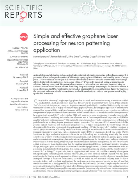 Pdf Simple And Effective Graphene Laser Processing For Neuron