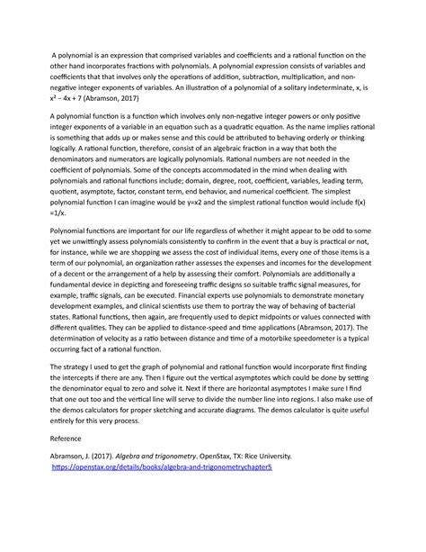 Learning Journal 3 College Algebra A Polynomial Is An Expression That Comprised Variables And