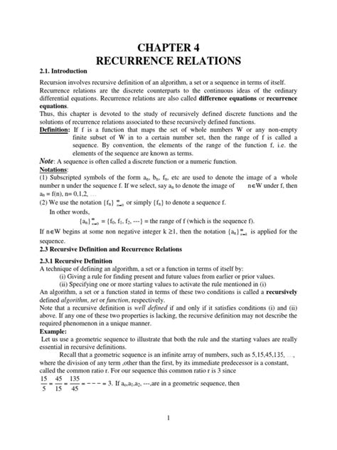 Recurrenec Relation Chapter 3 Pdf Recurrence Relation Sequence