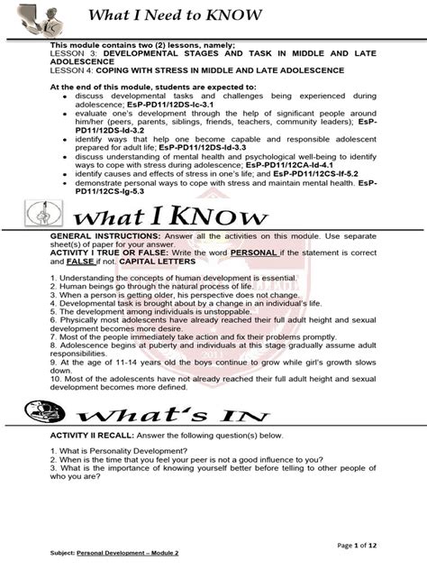 Personal Development Module 2 Pdf Adolescence Stress Biology