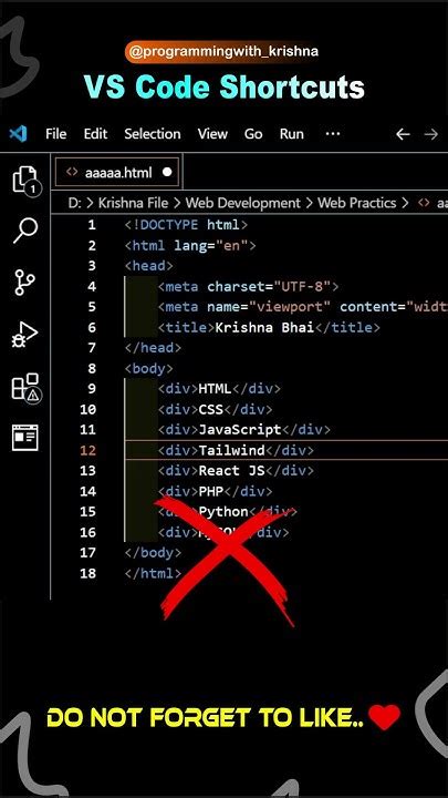 Vs Code Shortcuts Programmingwithkrishna Html Css Js Python