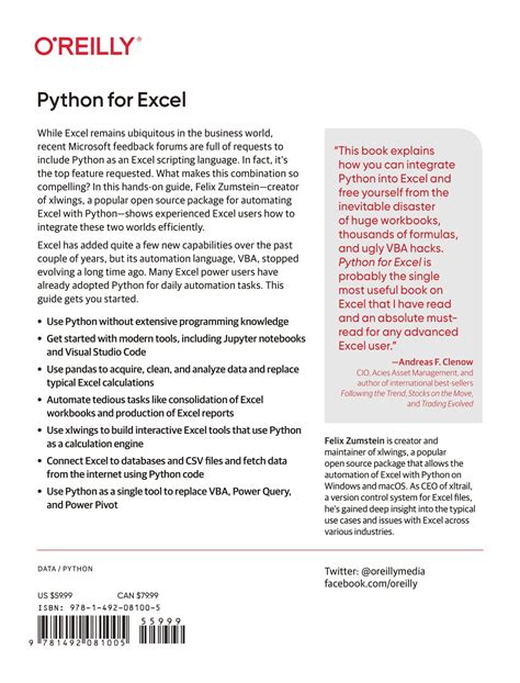 python for excel a modern environment for automation and data analysis by felix zumstein