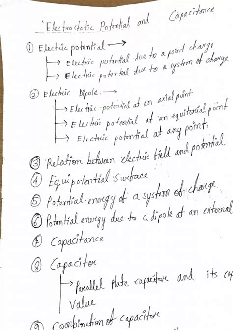 Class 12 Physics Chapter 2 Electrostatic Potential And Capacitance Cbse Handwritten Notes