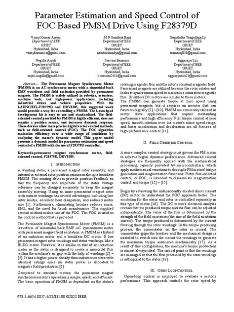 Parameter Estimation And Speed Control Of Foc Based Pmsm Drive Using F28379d Pdf