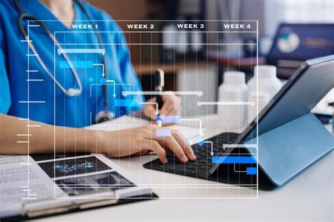 Project Manager Working And Update Tasks With Gantt Chart Scheduling