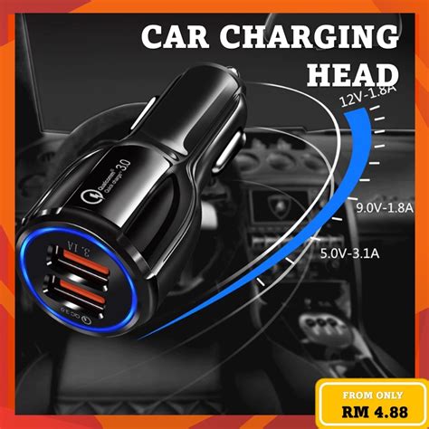 Ready Stock W Quick Charge Dual Usb Car Charger V A Turbo Fast Car Charging Mobile Phone