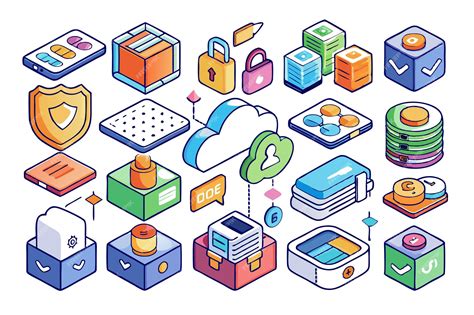 Isometric Icons Depicting Data Security And Cloud Computing Premium Ai Generated Vector