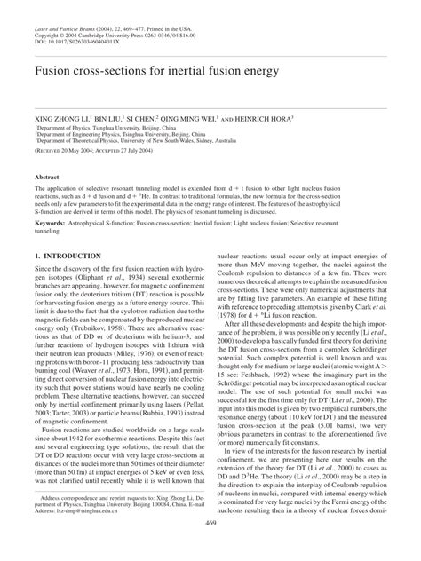 Pdf Fusion Cross Sections For Inertial Fusion Energy