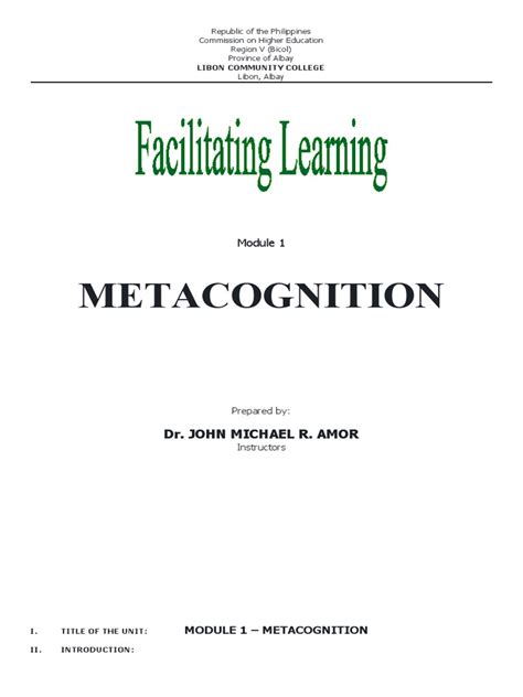 facilitating learning module 11 pdf metacognition learning