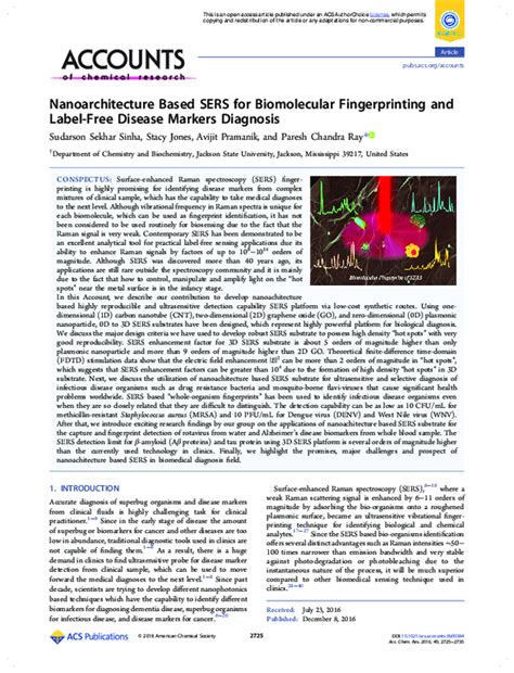 Pdf Nanoarchitecture Based Sers For Biomolecular Fingerprinting And Label Free Disease Markers