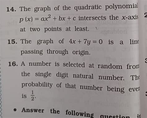 The Graph Of The Quadratic Polynomial P X Ax2 Bx C Intersects The X Axis
