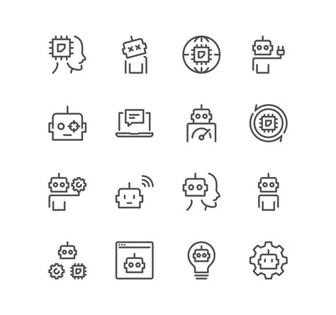 set of artificial intelligence related icons algorithm self learning face recognition and