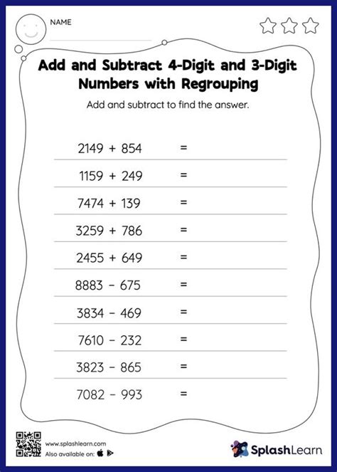 Add And Subtract 4 Digit And 3 Digit Numbers With Regrouping