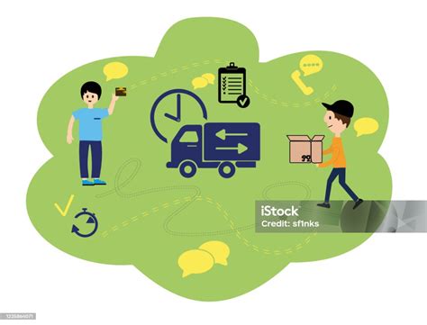벡터 일러스트레이션 플랫 스타일 다양한 상점 할인 상품 및 선물 의 구매 구매의 개념과 가정 택배에서 상품의 빠른 배달 인터넷을 통한 온라인 주문 거리에 대한 스톡 벡터