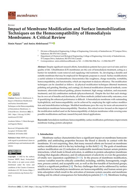 Pdf Impact Of Membrane Modification And Surface Immobilization