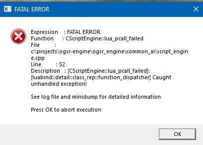 Need Help Memories Of The Zone FATAL ERROR At The NPP R Stalker